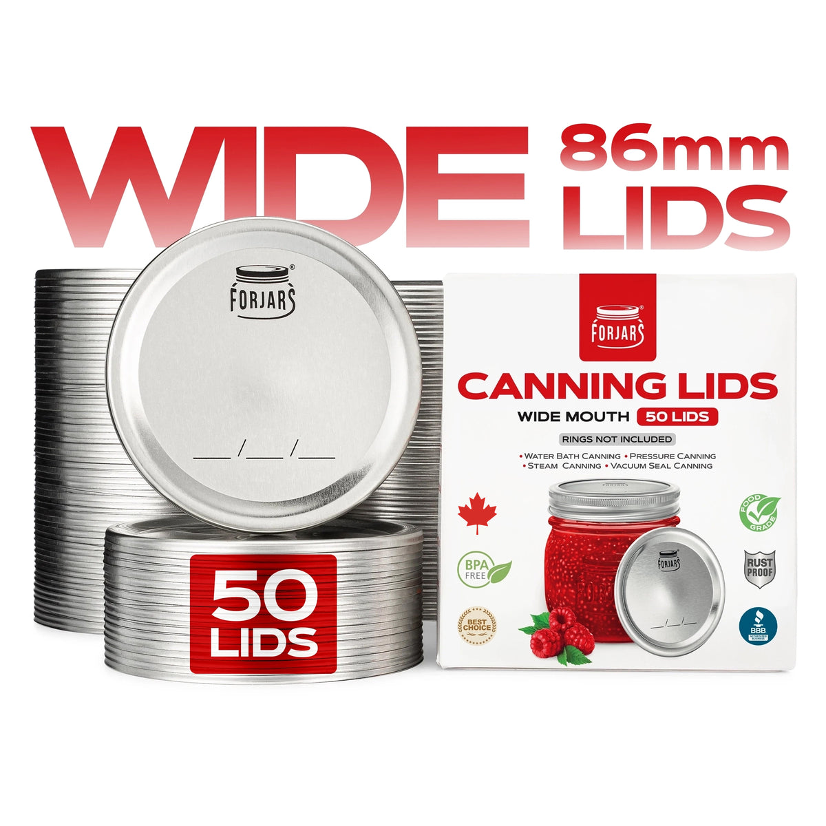 50 Wide Mouth Canning Lids — ForJars Canada